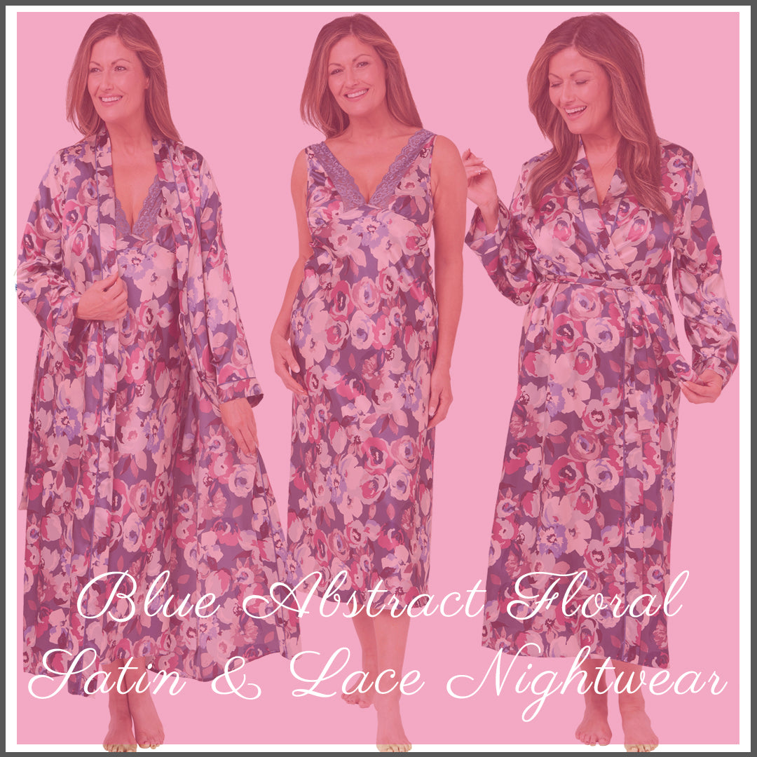 Blue Abstract Floral Satin Nightwear Collection – Just For You Boutique®