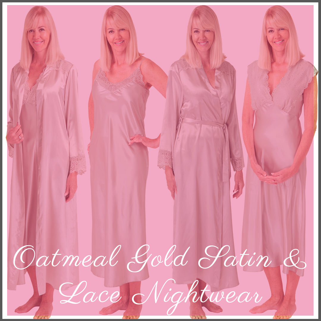 Plain Oatmeal Gold Satin & Lace Nightwear Collection – Just For You ...