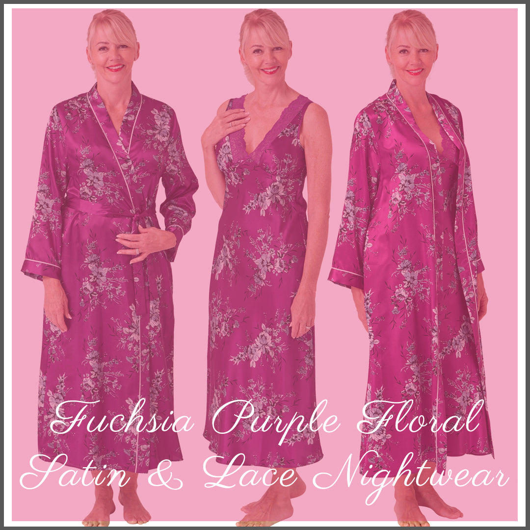Purple Oriental Floral Satin Nightwear Collection – Just For You Boutique®
