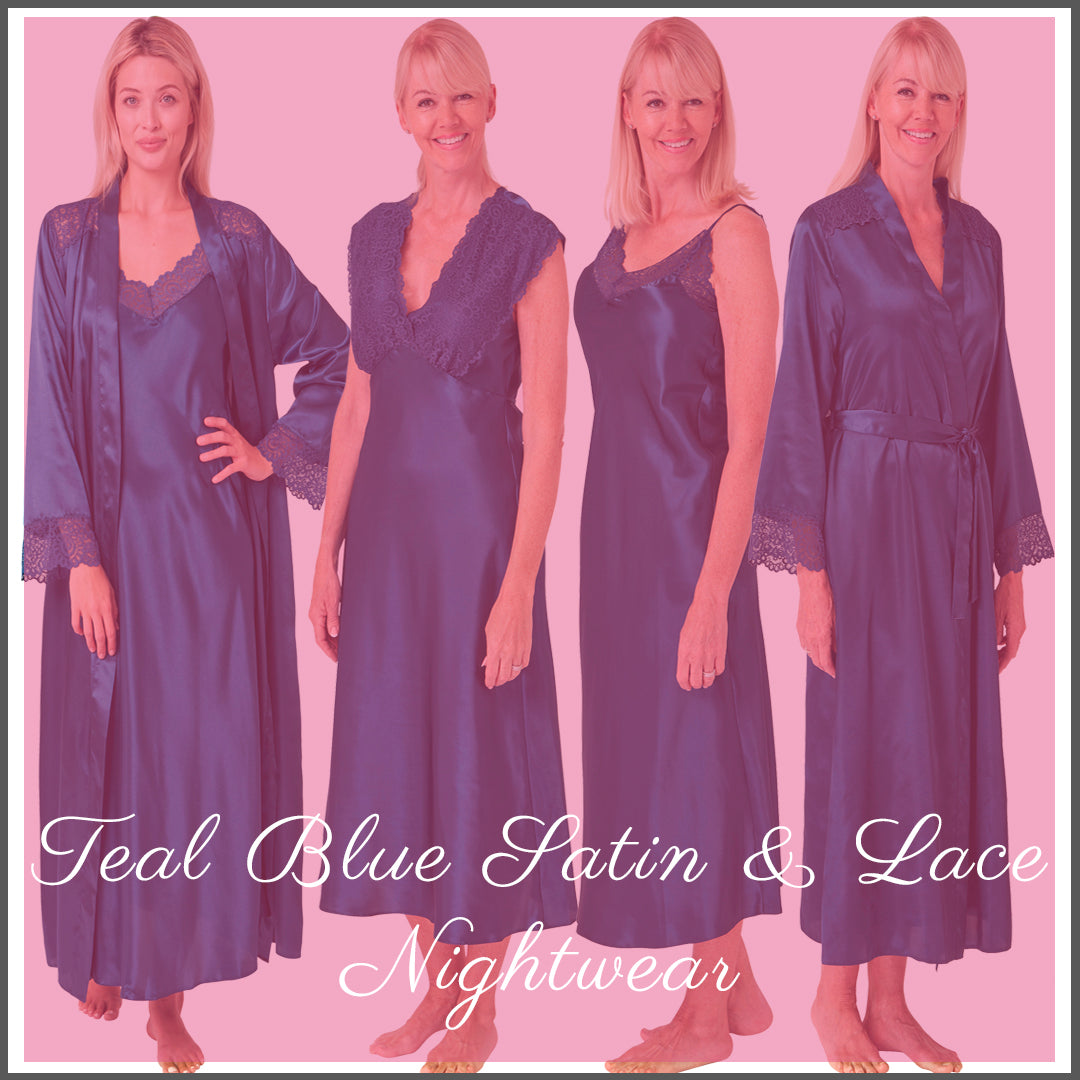 Plain Teal Blue Satin & Lace Nightwear Collection – Just For You Boutique®