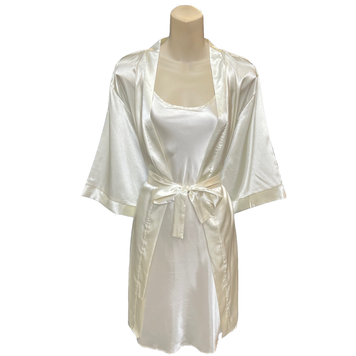 Matching Plain Cream Ivory Sexy Satin Chemise and Wrap Set Negligee Li ...