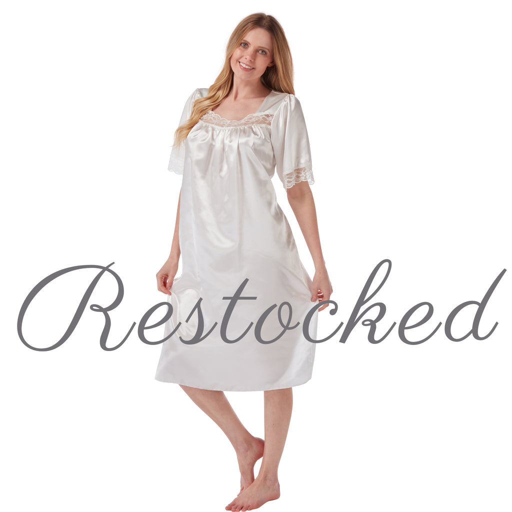 Ivory White Sexy Satin Lace Short Sleeve Nightdress Negligee Lingerie ...